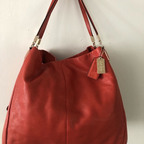 Coach | Bags | Coach Orange Leather Double Strap Shoulder Handbag ...